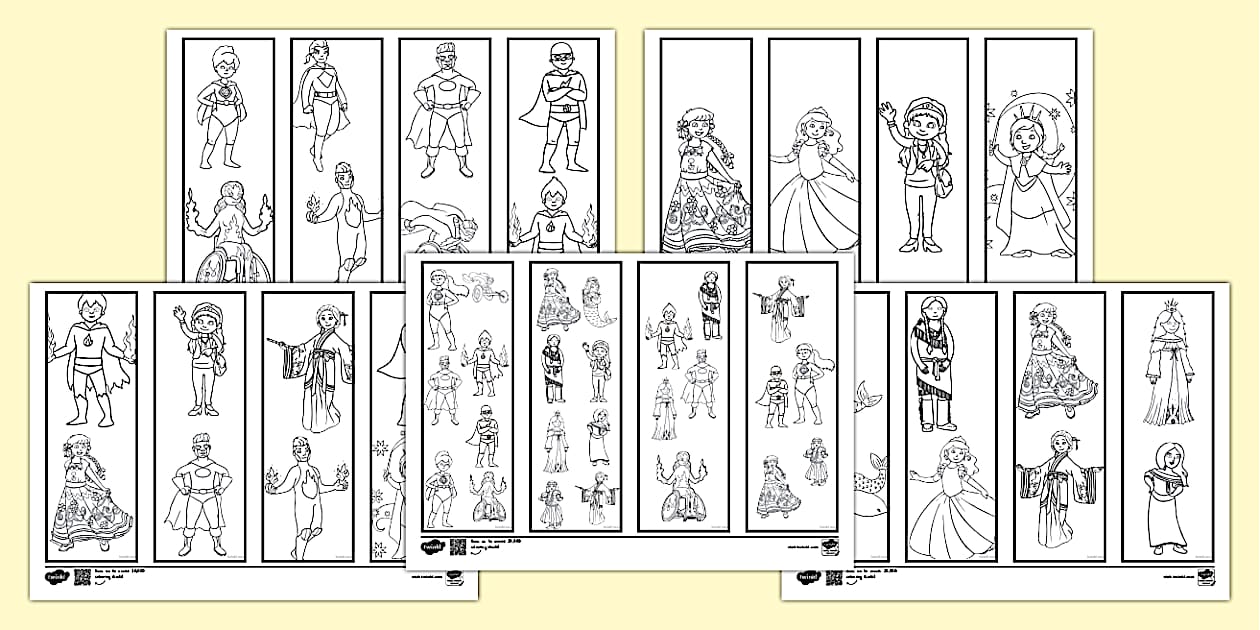 Princesses and Superheroes Colouring Bookmarks - Twinkl
