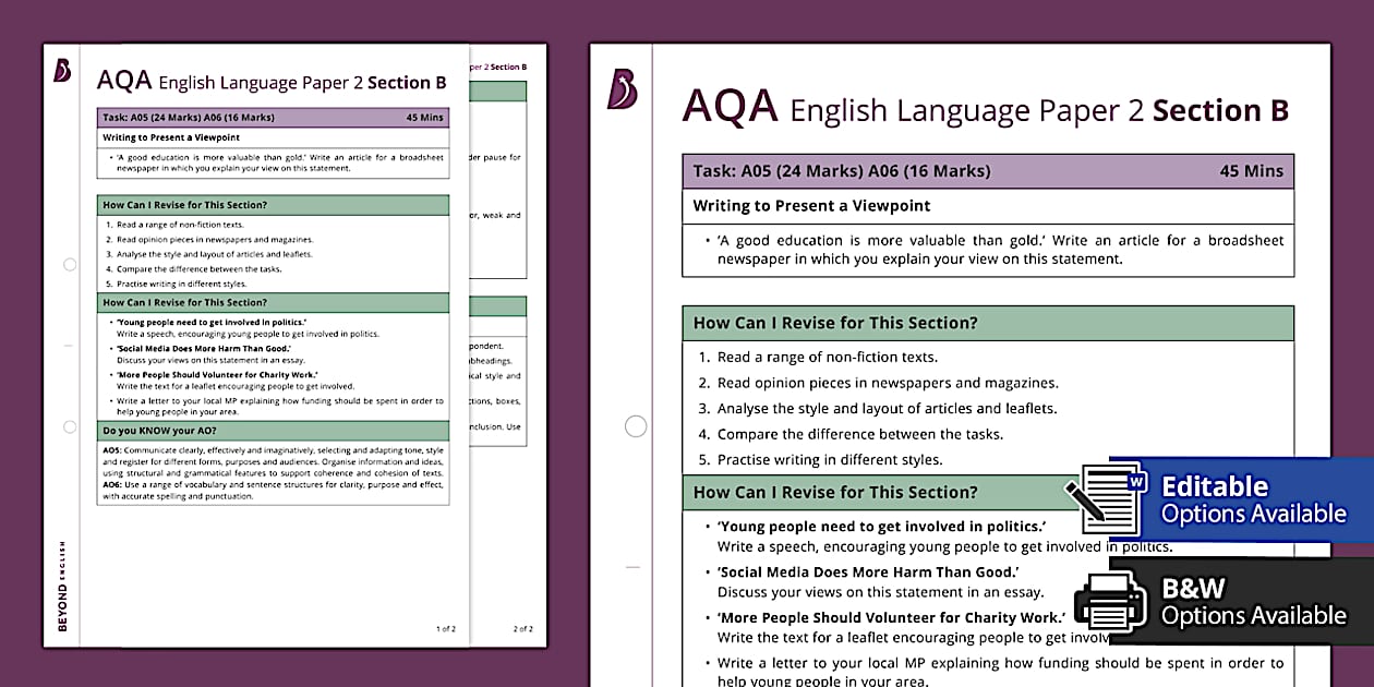 AQA English Language Paper 2 Section B: Hints and Tips
