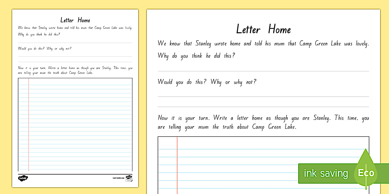 Black and White Stanley's Letter Home Worksheet to Support Teaching on ...