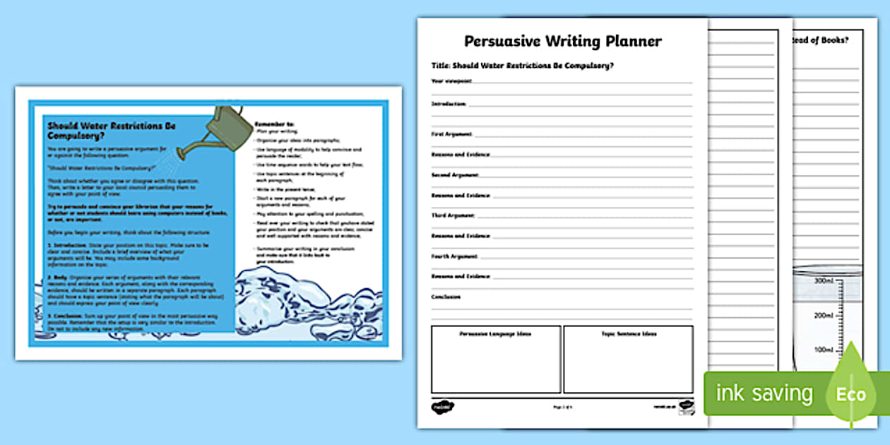 Year 5 Should Water Restrictions Be Compulsory? Persuasive Writing ...