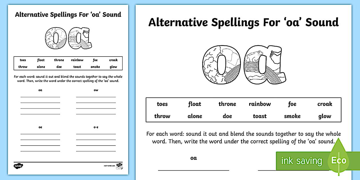 NSW Alternative Spelling For oa Sound Worksheet - Twinkl
