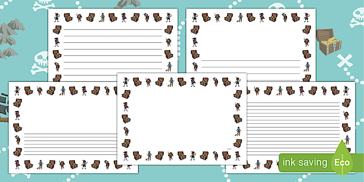 Editable Pirate Treasure Chest Landscape Page Borders