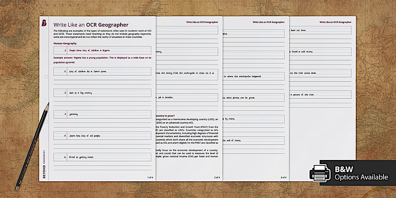 Write Like an OCR Geographer Worksheet (teacher made)