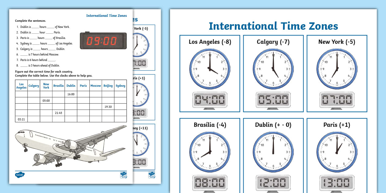 Time Around the World Worksheet | Time Zones | Twinkl