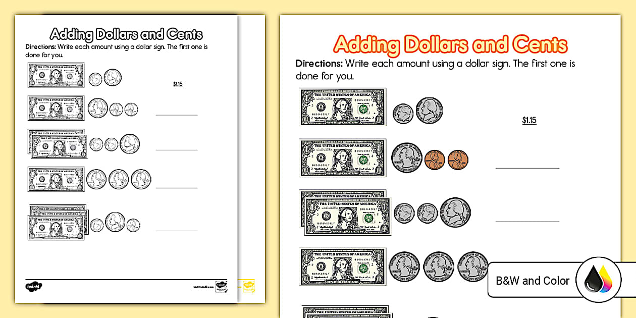 Adding Money Worksheet | Financial Literacy | Twinkl USA