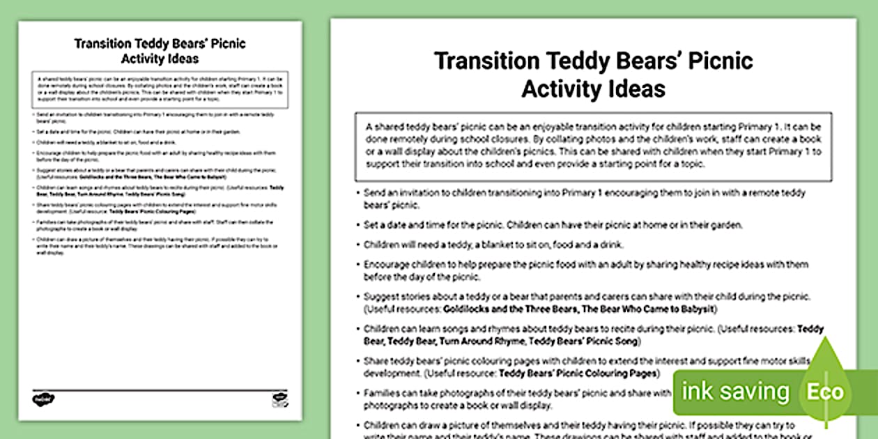 Transition Teddy Bears' Picnic Activity Ideas - Twinkl