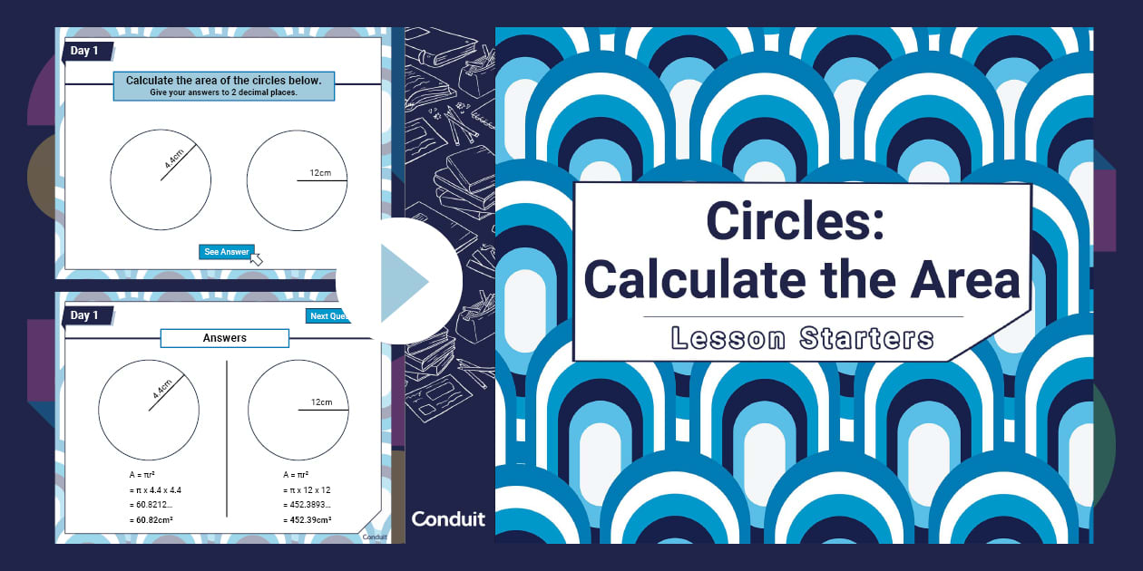 Circles: Calculate the Area Five Lesson Starters PowerPoint