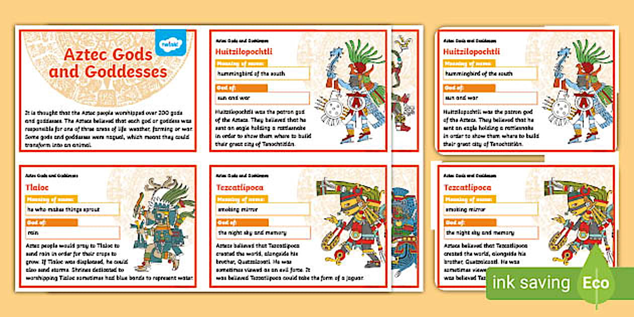 KS2 Aztec Gods and Goddesses Fact Cards (teacher made)