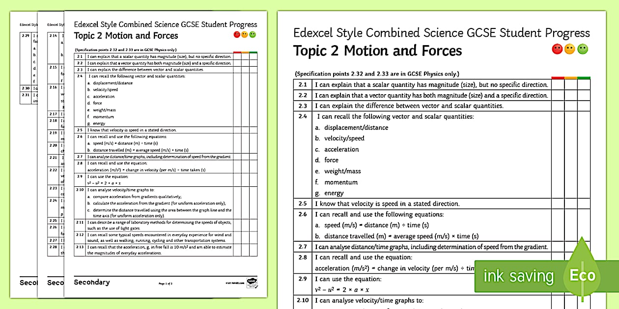 Edexcel Style Motion and Forces Progress Sheets - Twinkl