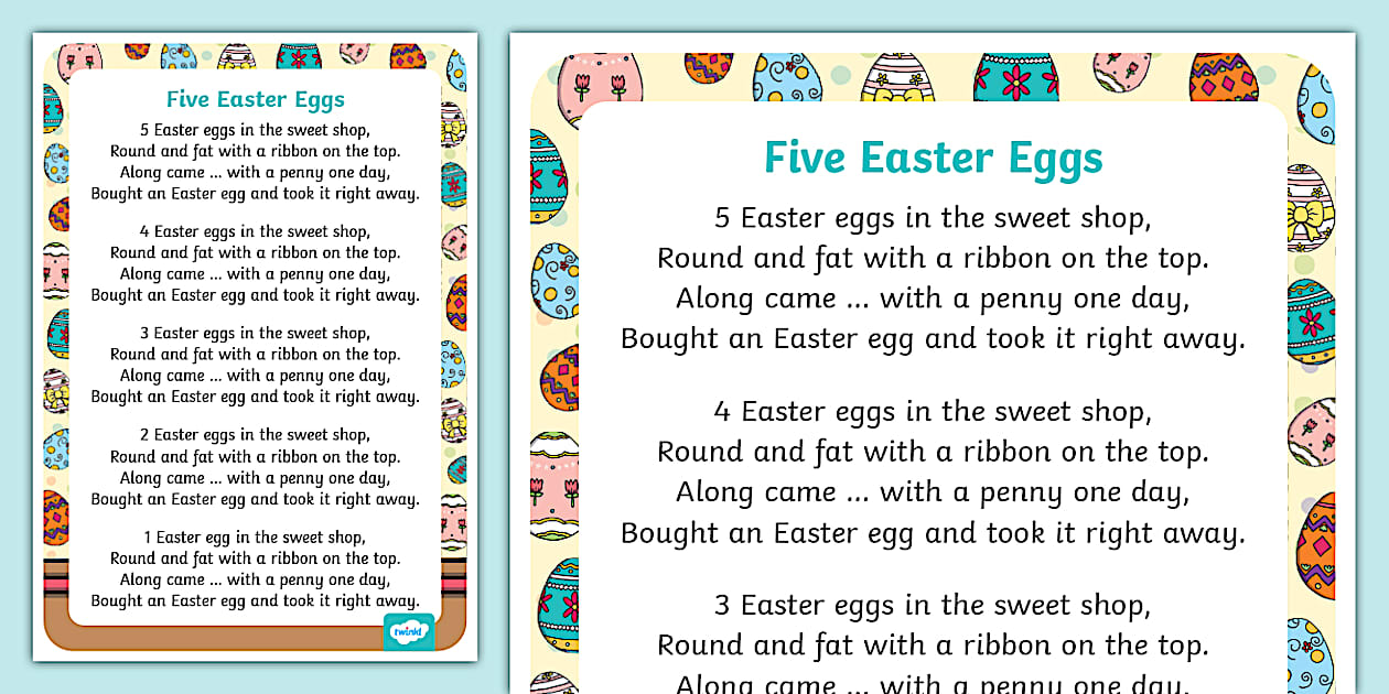Editable Five Easter Eggs Counting Song Sheet - Twinkl