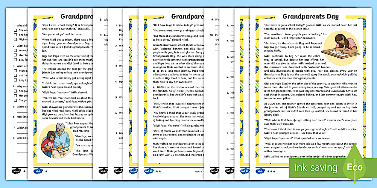 Grandparents Day Reading Comprehension Activity | Literacy