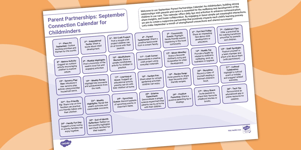 Parent Partnerships: September Connection Calendar for Childminders