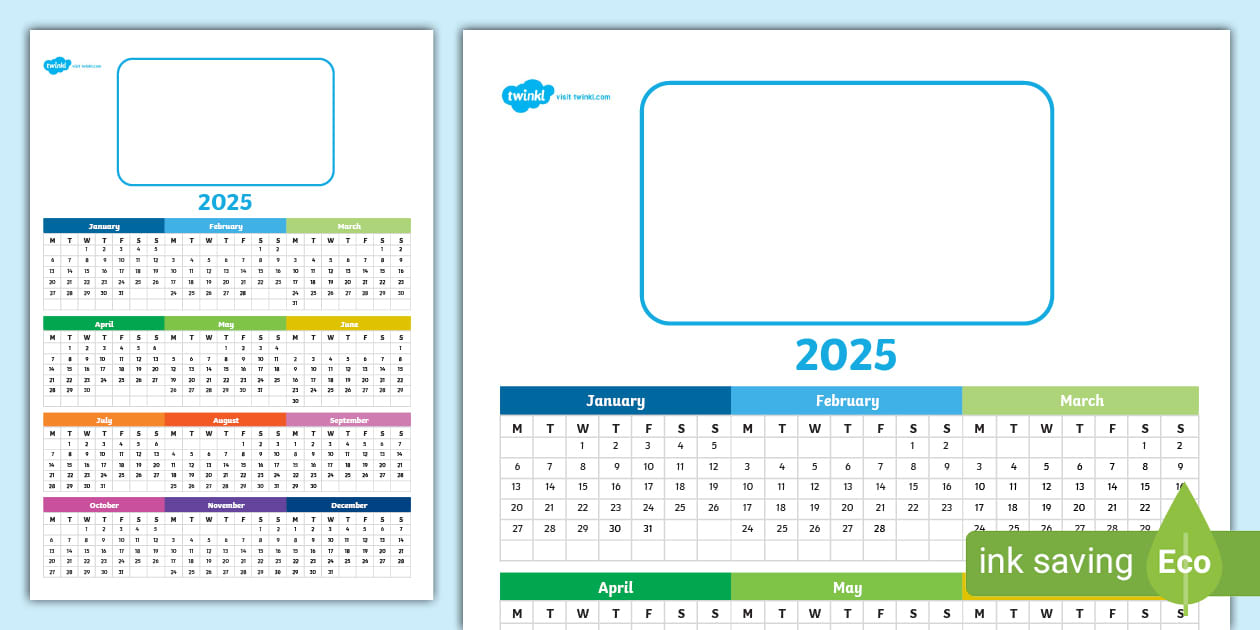 Editable 2025 One-Page Calendar Display Calendar - Twinkl