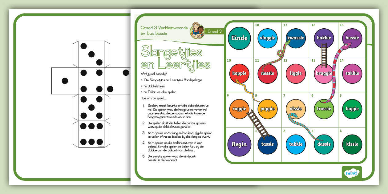 Graad 3 Klanke Verkleinwoorde bv.bus-bussie Drukbare Speletjie
