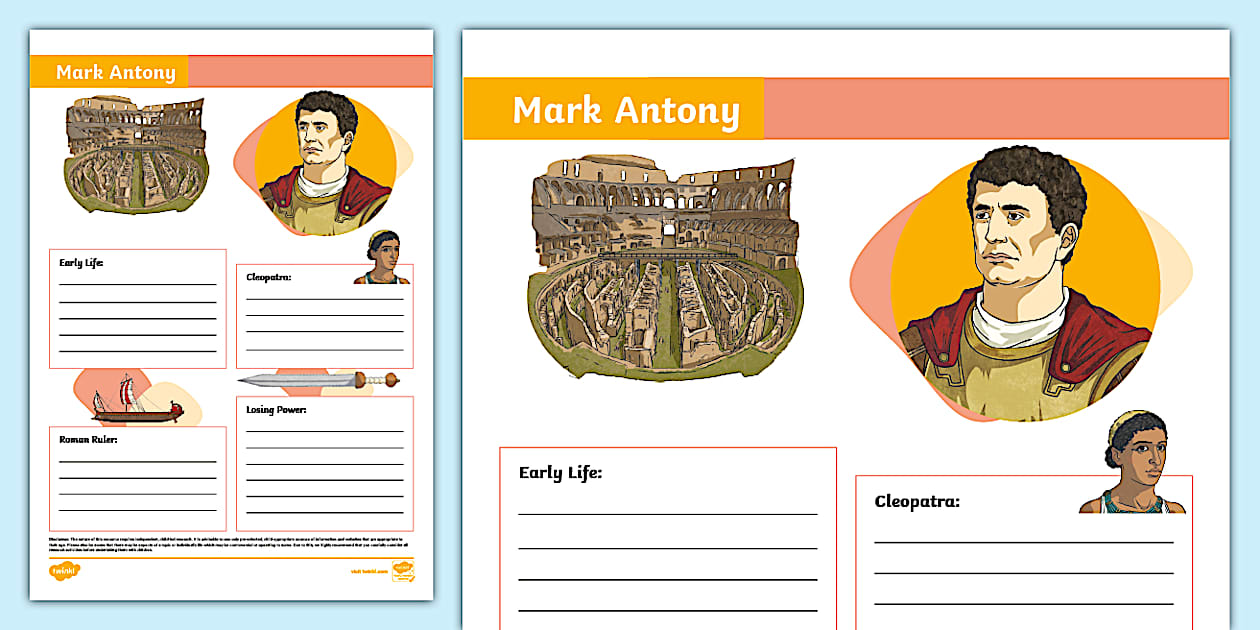 Mark Antony (Marcus Antonius) Fact File Activity - Twinkl