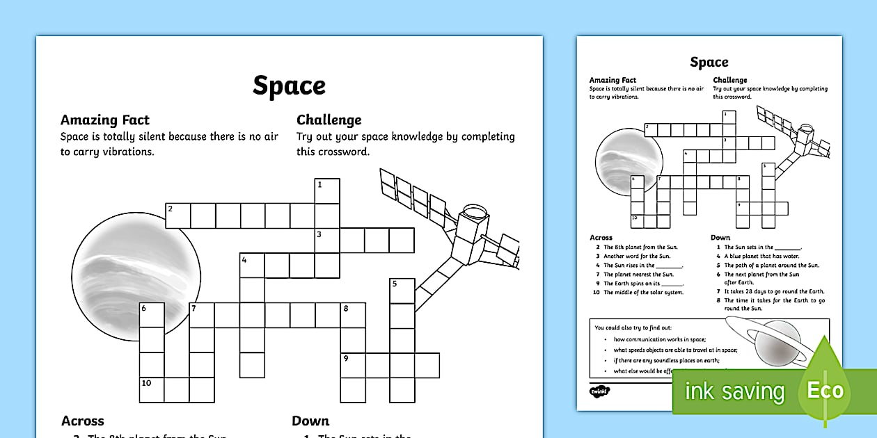 Space Crossword (phát triển bởi giáo viên) - Twinkl