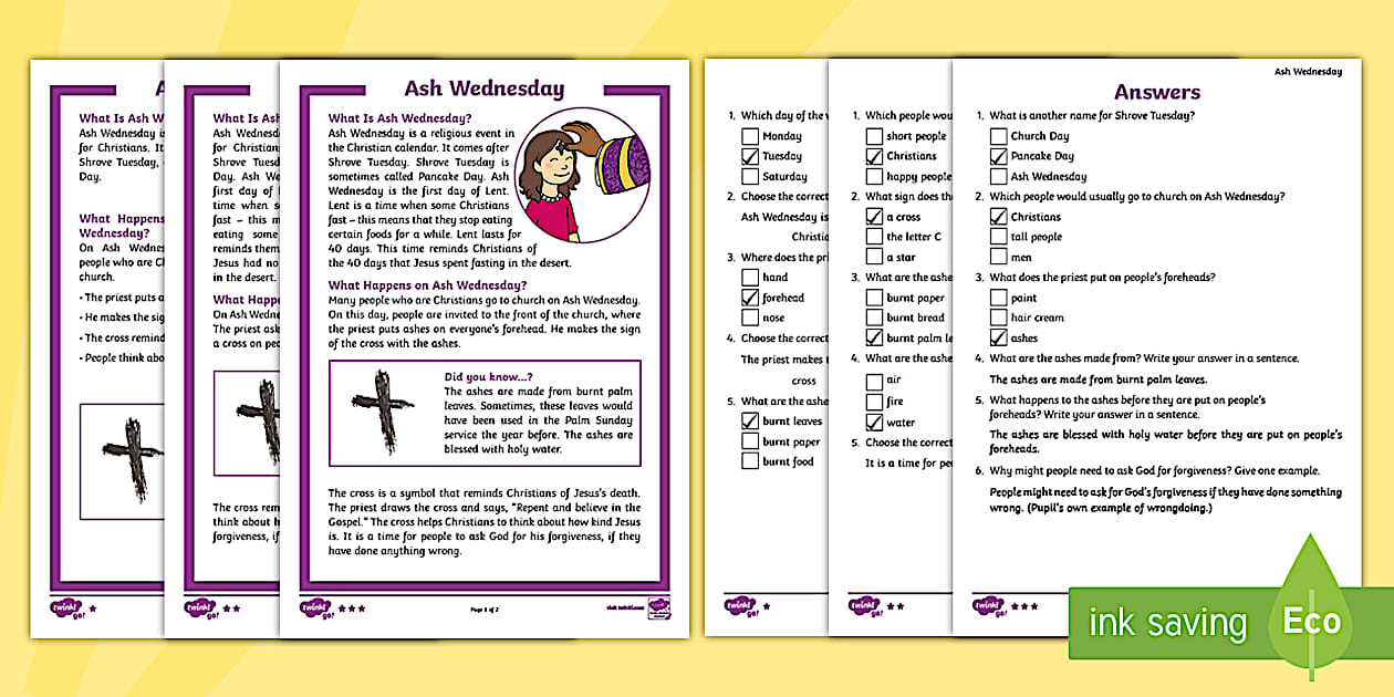 First Level Ash Wednesday Differentiated Comprehension Go Respond ...