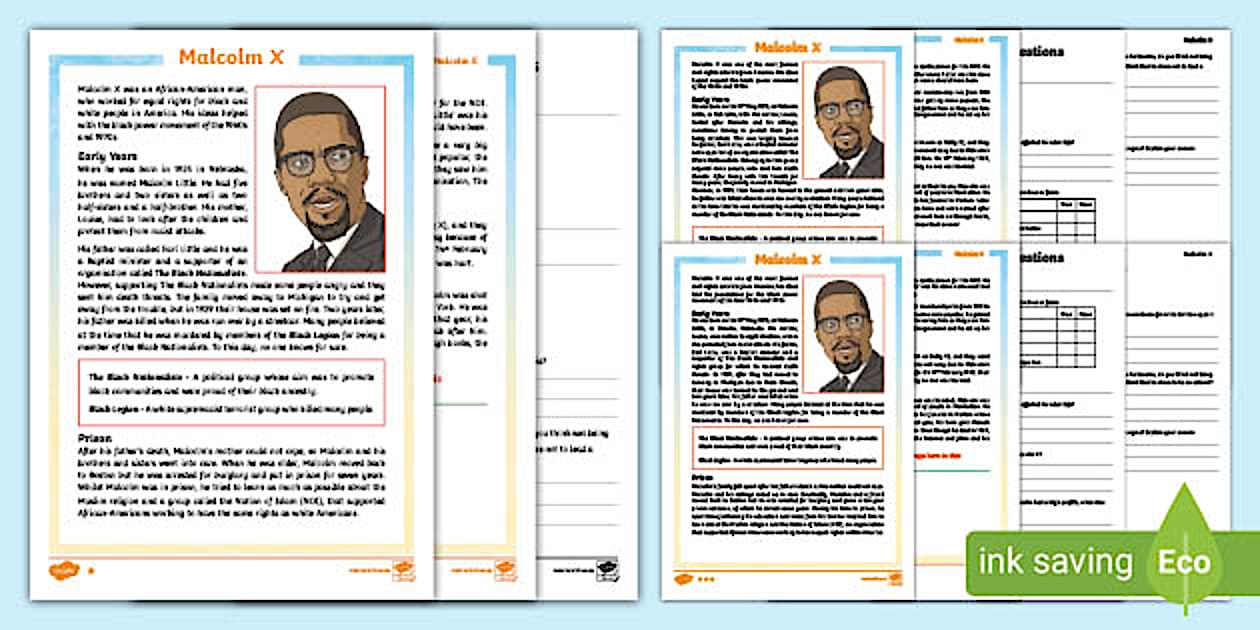 Malcolm X Reading Comprehension | Differentiated Activity