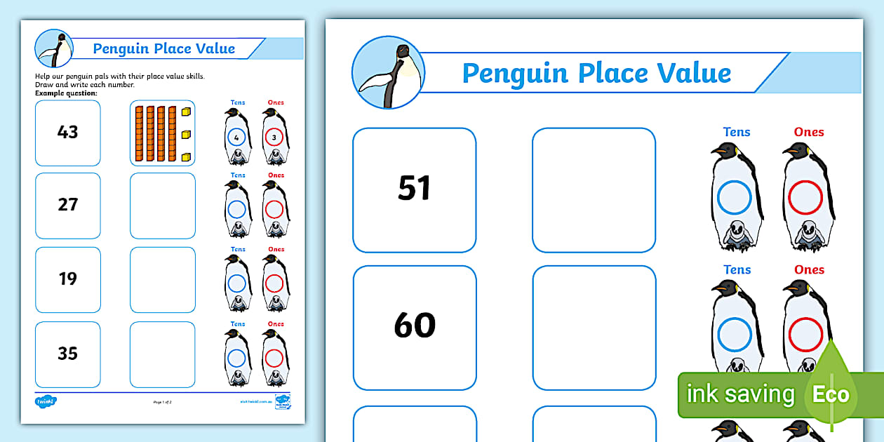 Editable Penguin Place Value (teacher made) - Twinkl