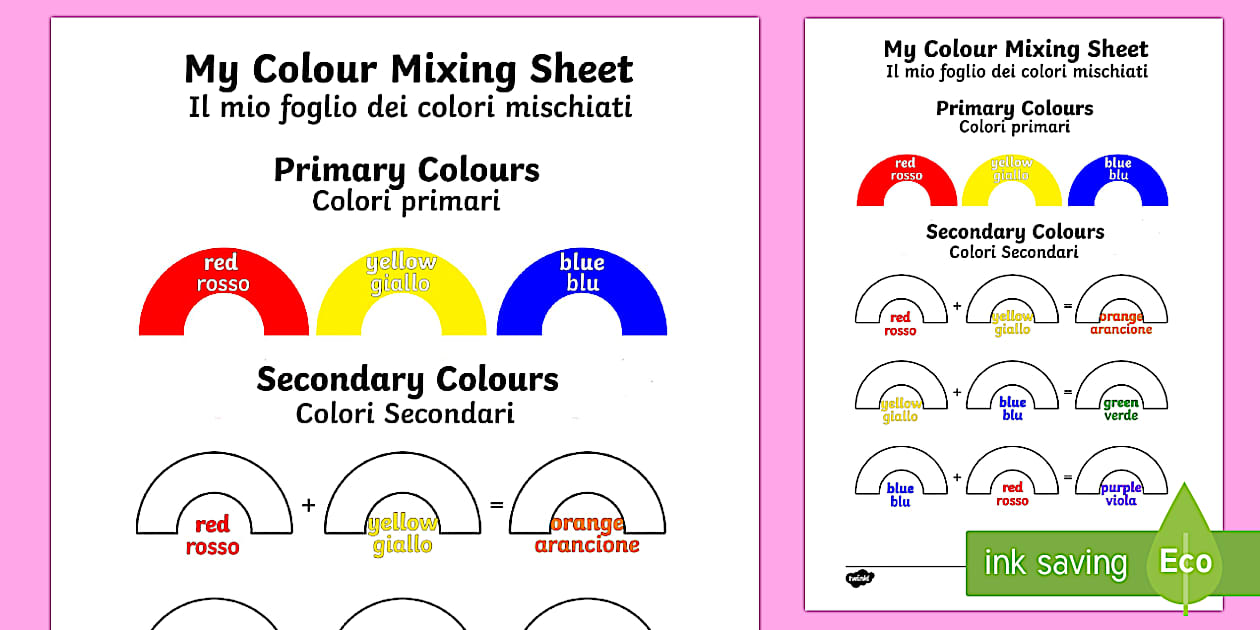 Color Mixing Worksheet / Worksheet English/Italian - Color Mixing ...