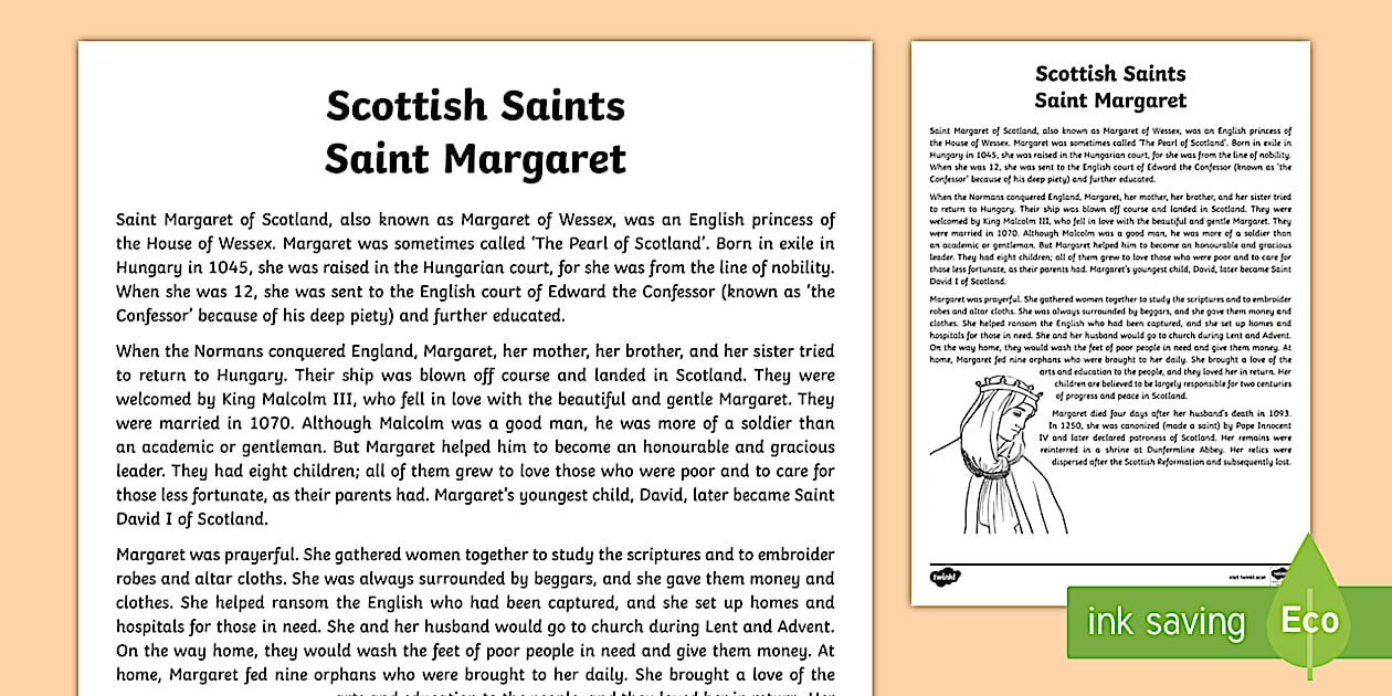 St Margaret of Scotland Information Sheet (teacher made)