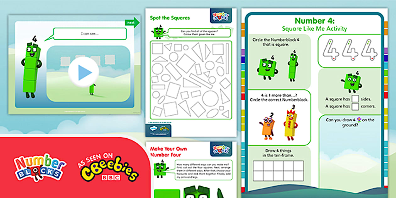 👉 Numberblocks: Number Four Square Like Me Resource Pack