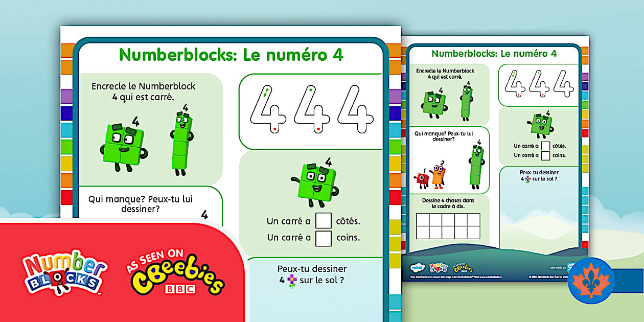 Numberblocks: Number 4 Square Like Me Activity French
