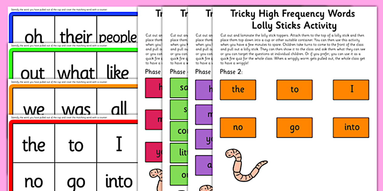 Tricky High Frequency Words Wriggly Worm Activity EYFS Resource Pack