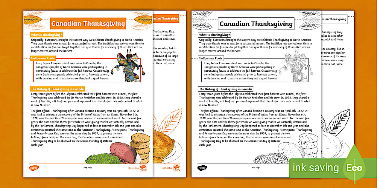 Canadian Thanksgiving Reading Comprehension Activity
