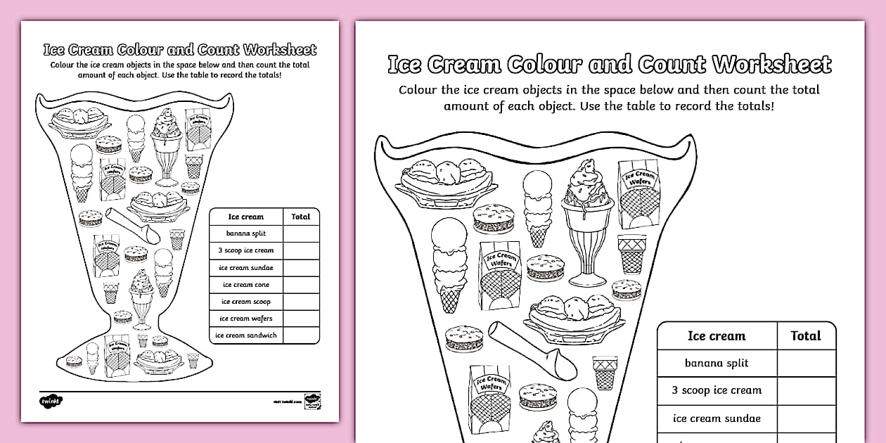 👉 Ice Cream Colour and Count Worksheet (teacher made)