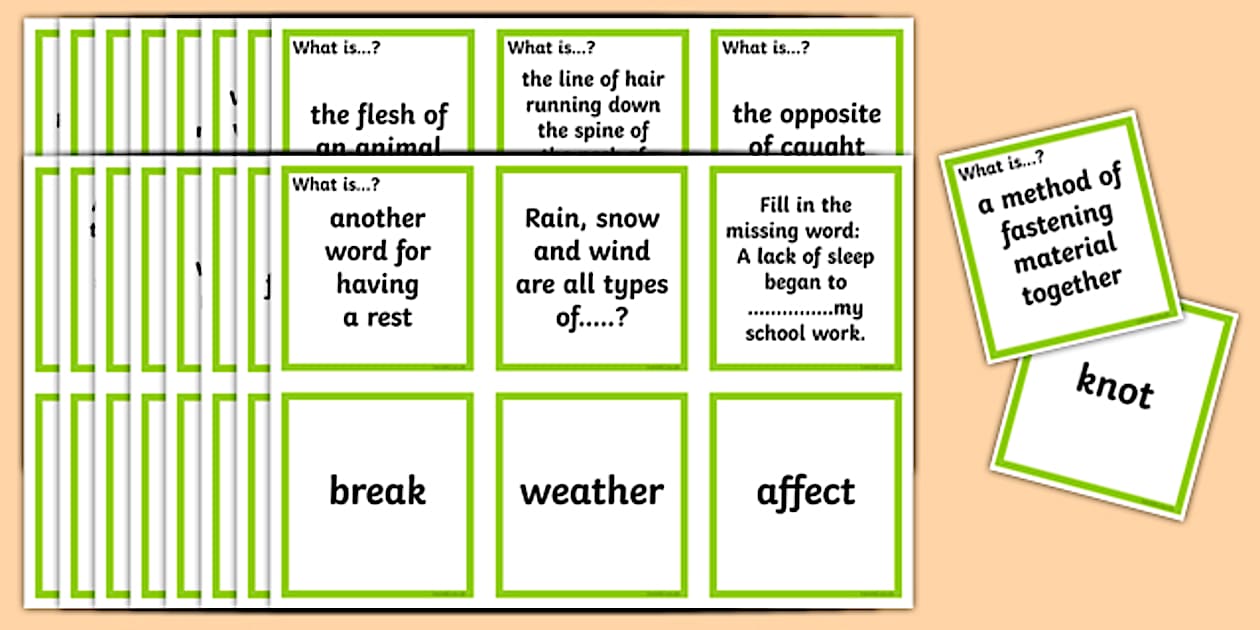 Years 3 and 4 Homophones and Near Homophones Question Matching Cards