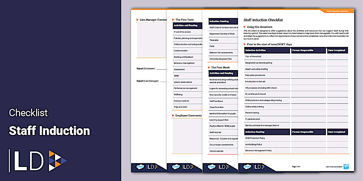 Induction Checklist for New Staff (Teacher-Made) - Twinkl