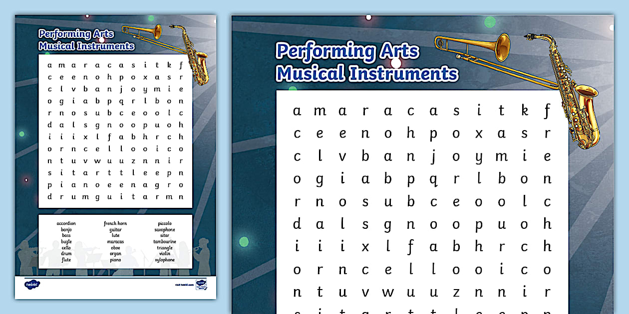 Performing Arts - Musical Instruments - Word Search - Twinkl