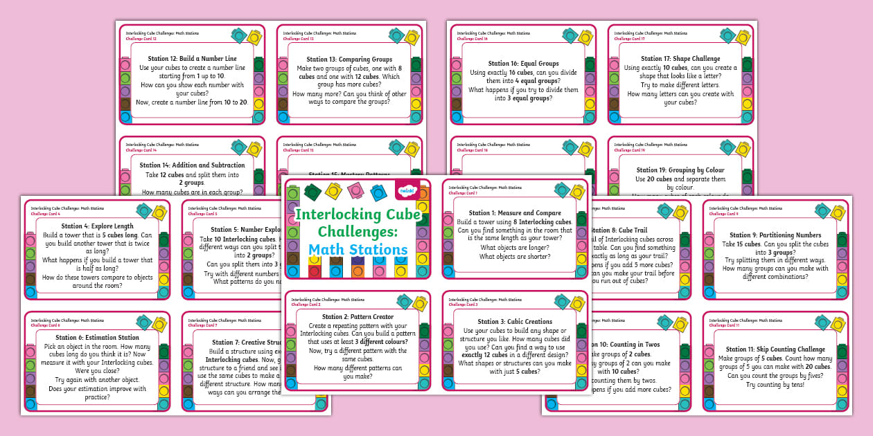Interlocking Cube Challenges: Math Stations - Twinkl