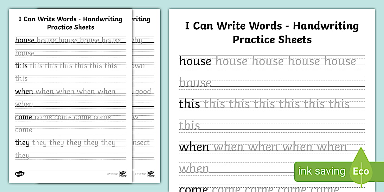 Editable I Can Write Words - Handwriting Practice Sheets
