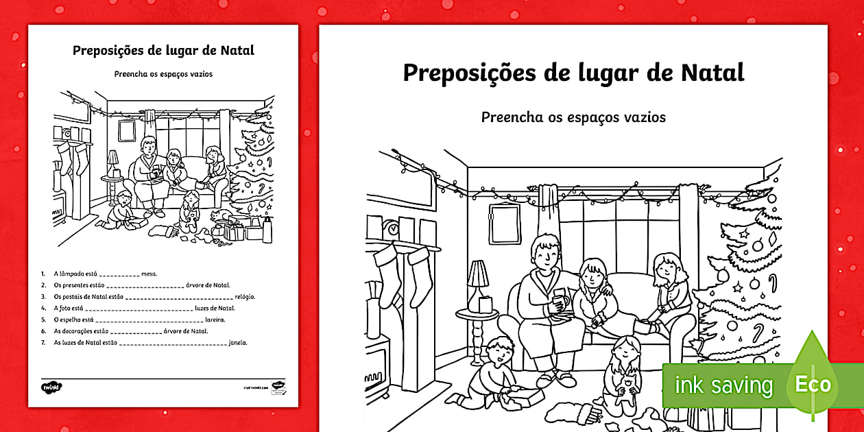 Atividade de Natal, preposições de lugar - Twinkl