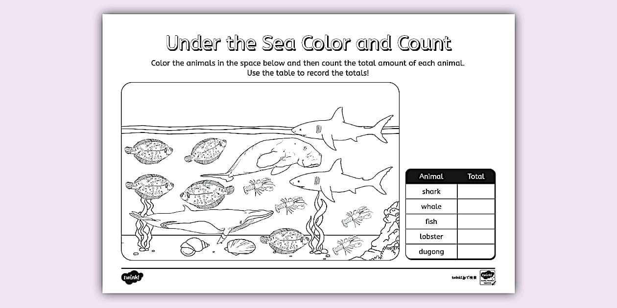 Under the Sea Color and Count Worksheet (Teacher-Made)
