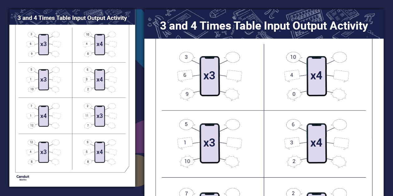 Reinforcing Number: 3 and 4 Times Table Input Output Activity