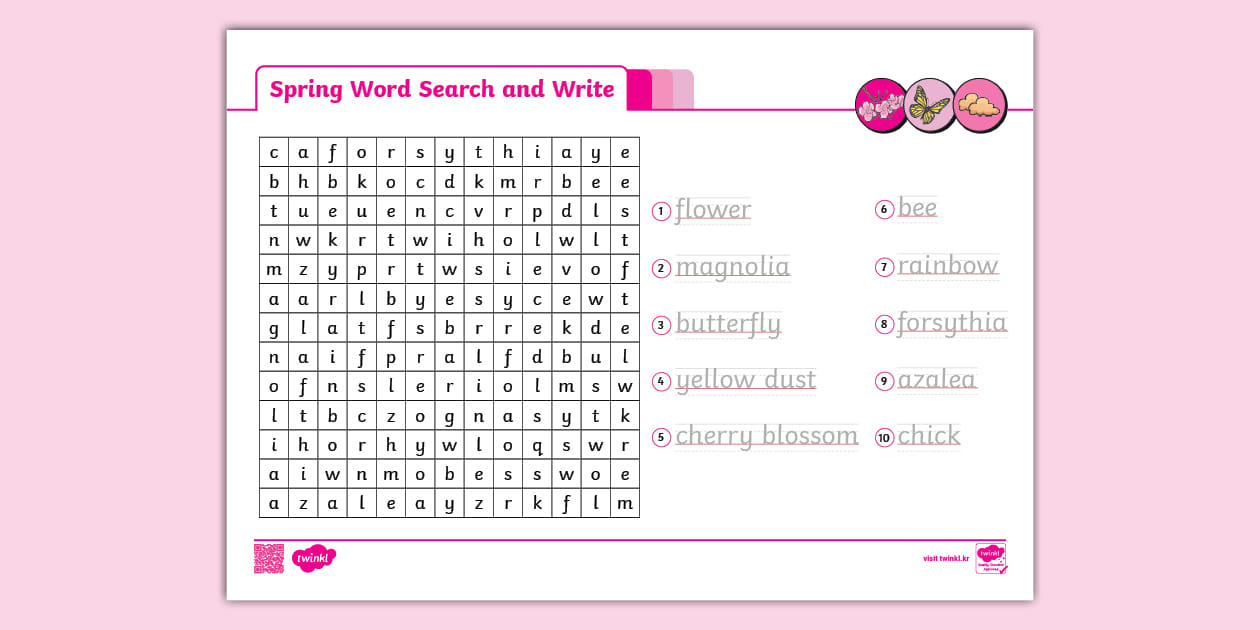01 Teacher I Am Done ⅼ Spring Word Search and Write Activity