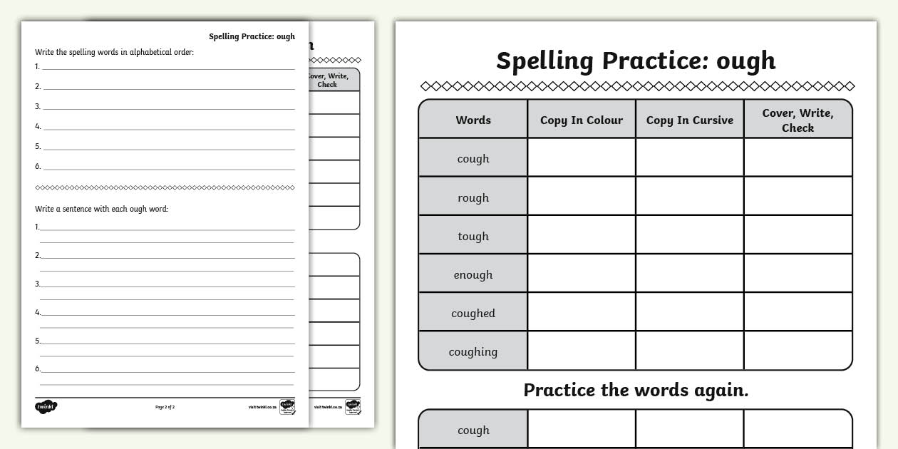 Grade 3 -ough Spelling Practice Sheets (teacher made)