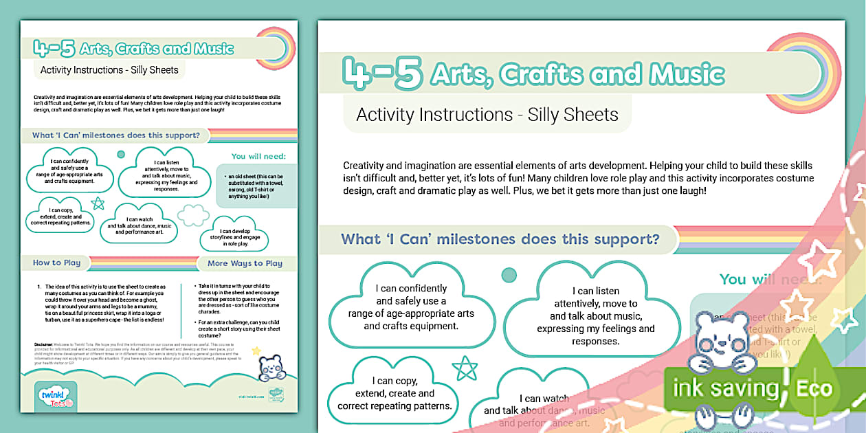Age 4-5 Arts, Crafts and Music Silly Sheets Activity