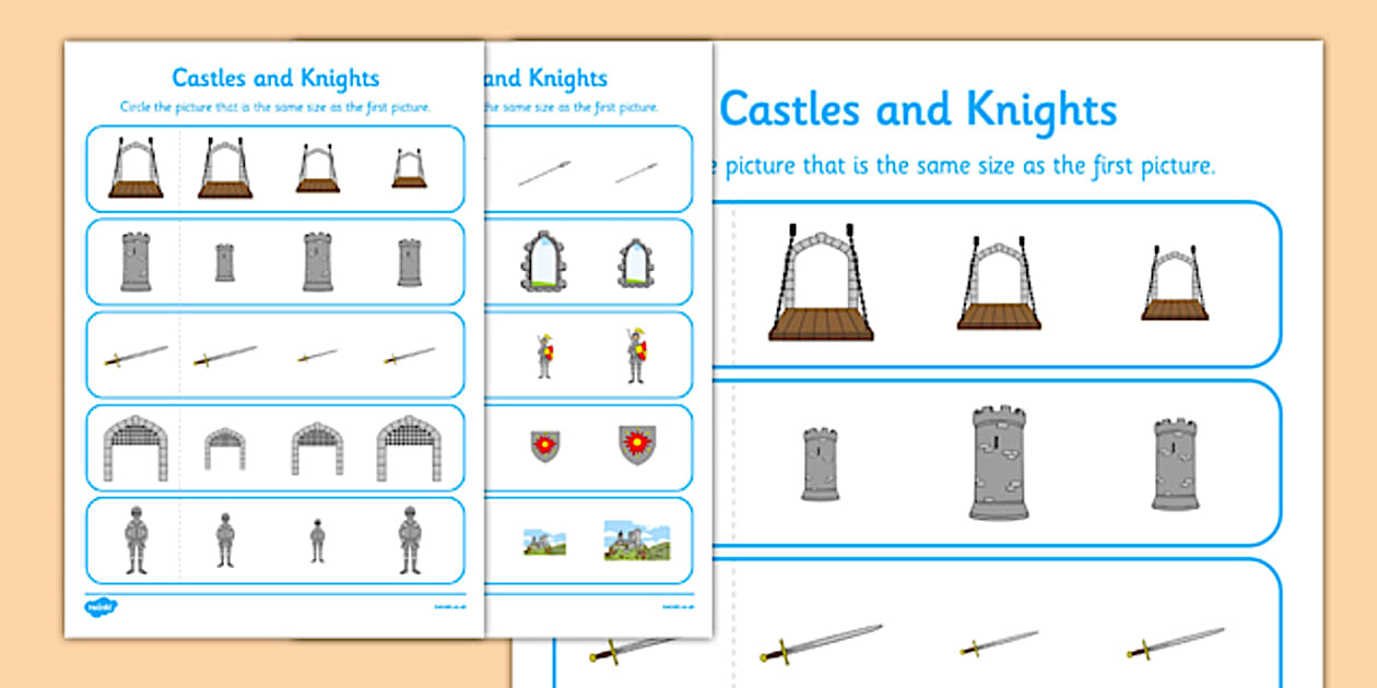 Castles And Knights Size Matching Worksheet / Worksheet