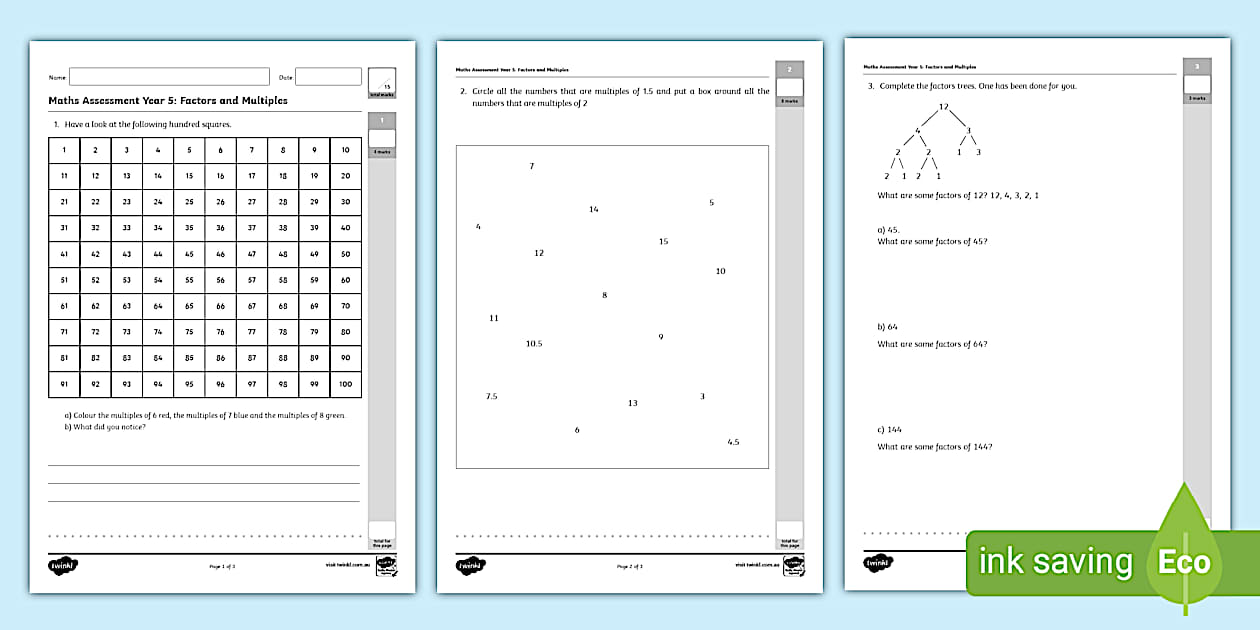 Maths Assessment Year 5: Factors and Multiples - Twinkl