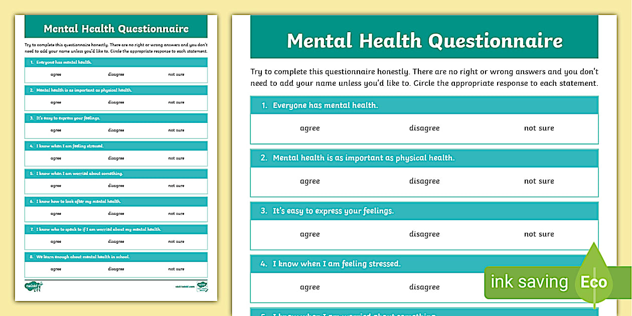 Mental Health Questionnaire LKS2 (teacher made) - Twinkl