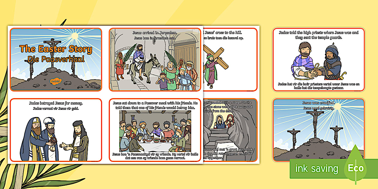 Easter Story Sequencing Cards English/Afrikaans - Twinkl