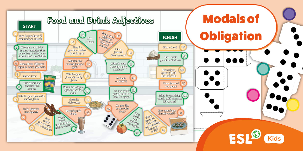 ESL Food and Drink Adjectives Board Game [Kids, B2]