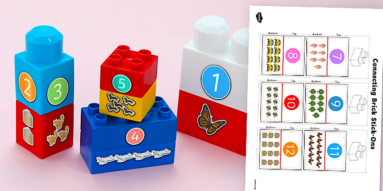 Numerals and Objects to Twenty Matching Connecting Bricks Game