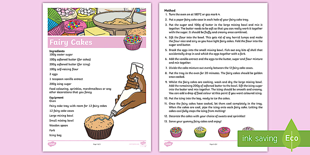 Editable Fairy Cake Recipe Sheet (teacher made) - Twinkl