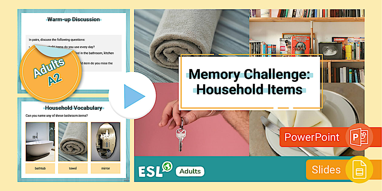 ESL Memory Challenge: Household Items [Adults, A2] - Twinkl