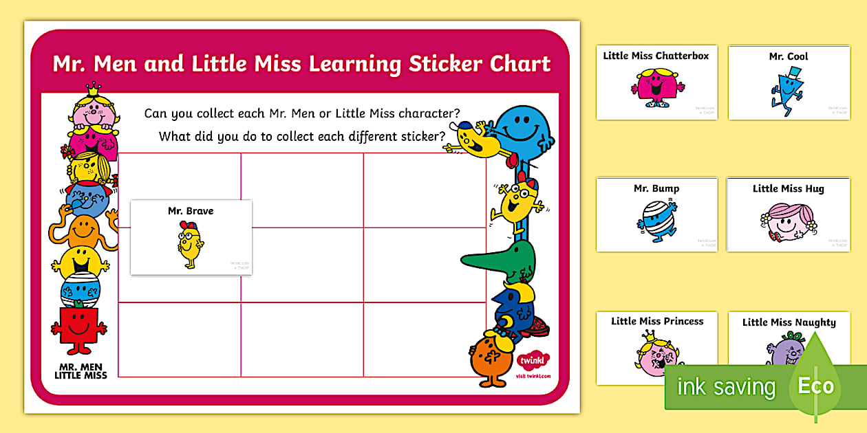 Mr. Men and Little Miss CoETL Sticker Reward Chart